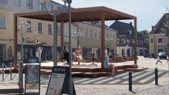 Permanent scene på Sæby Torv, hvor granitmur skal fjernes